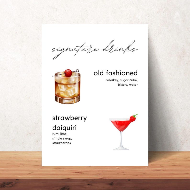 Signature Drink Sign Template for Weddings, Parties, and Events ...