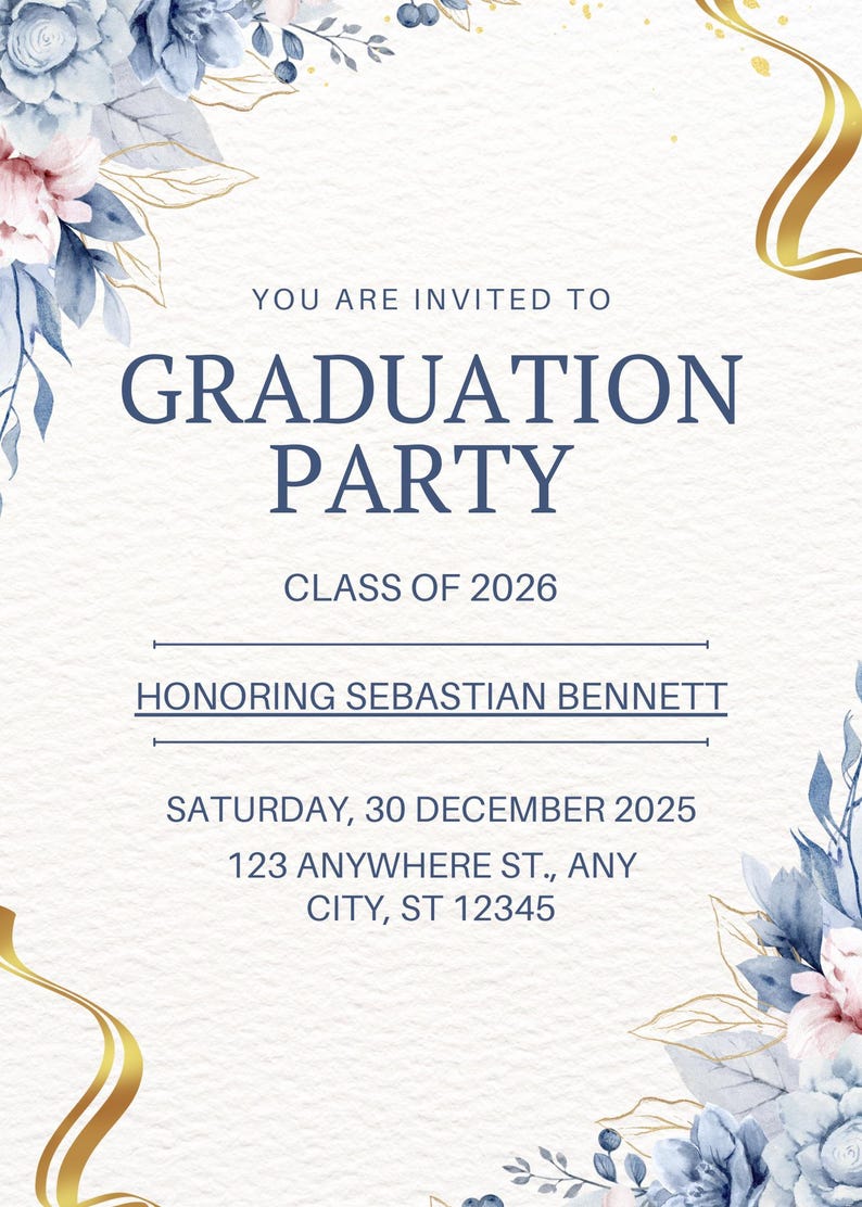 Elegant Graduation Party Invitations, Printable, Instant Download ...