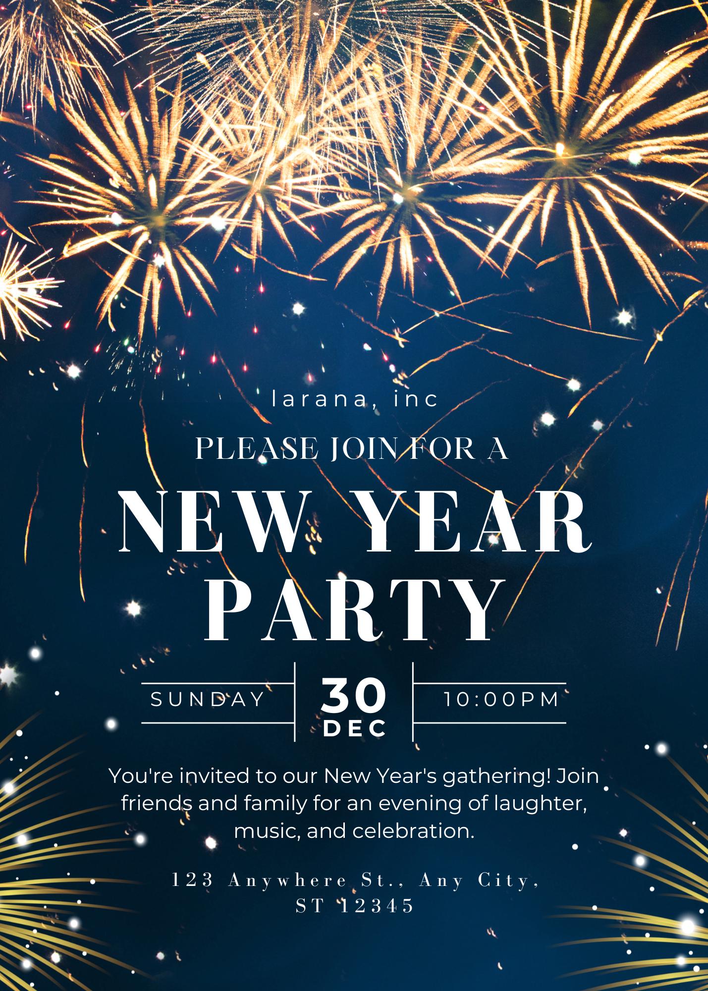 Blue New Year Invitations, New Year Templates, Instant Download ...