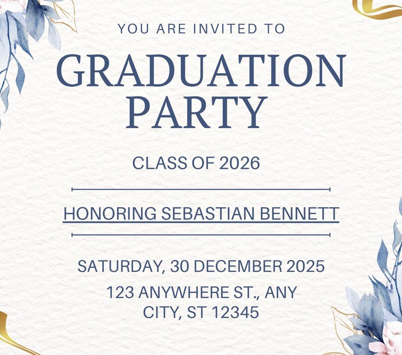 Elegant Graduation Party Invitations, Printable, Instant Download ...
