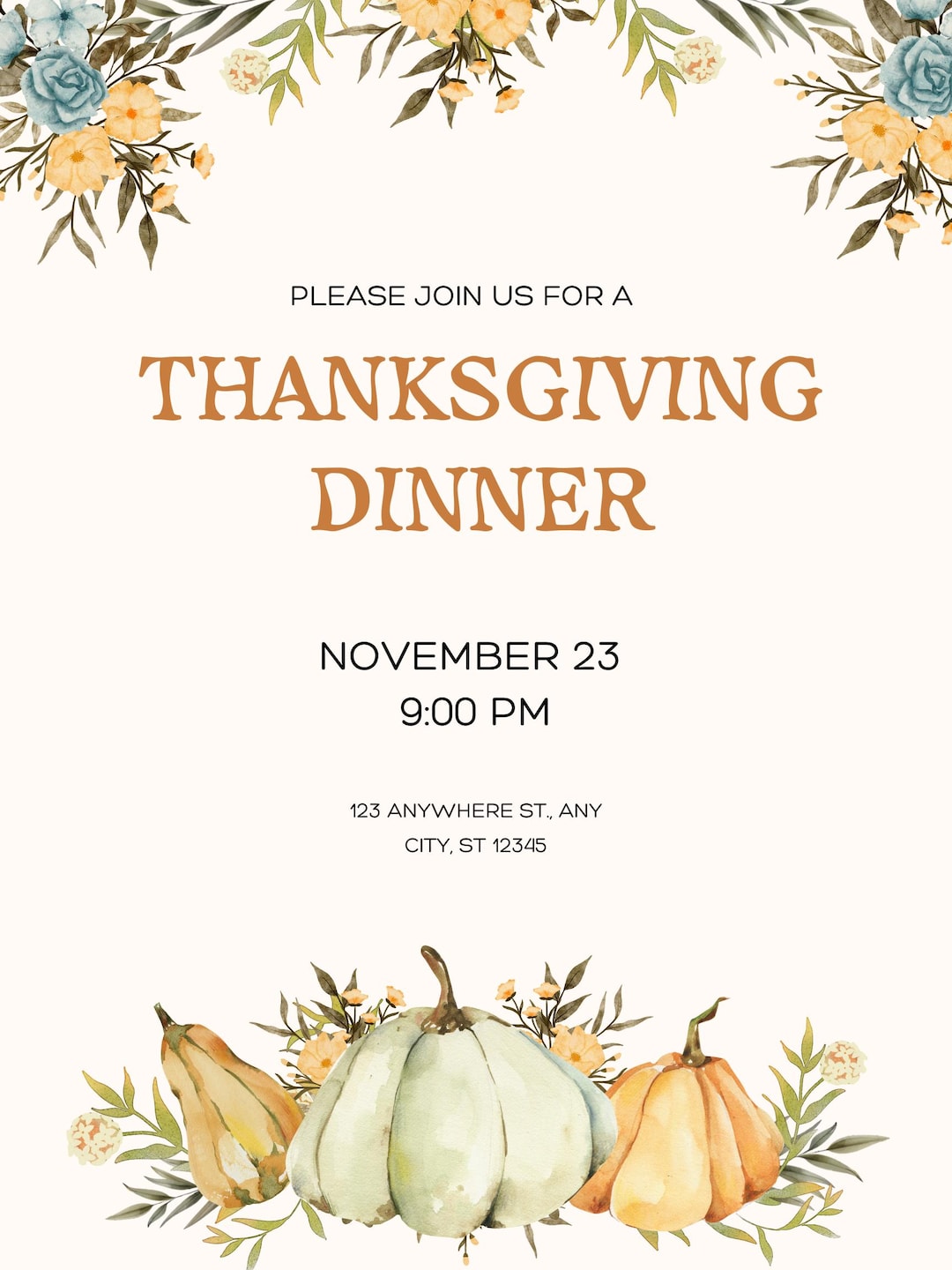 Digital Thanksgiving Invitations, Printable, Editable in Canva, Instant ...