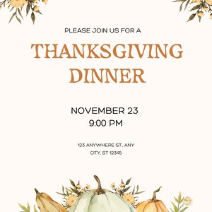 Digital Thanksgiving Invitations, Printable, Editable in Canva, Instant ...