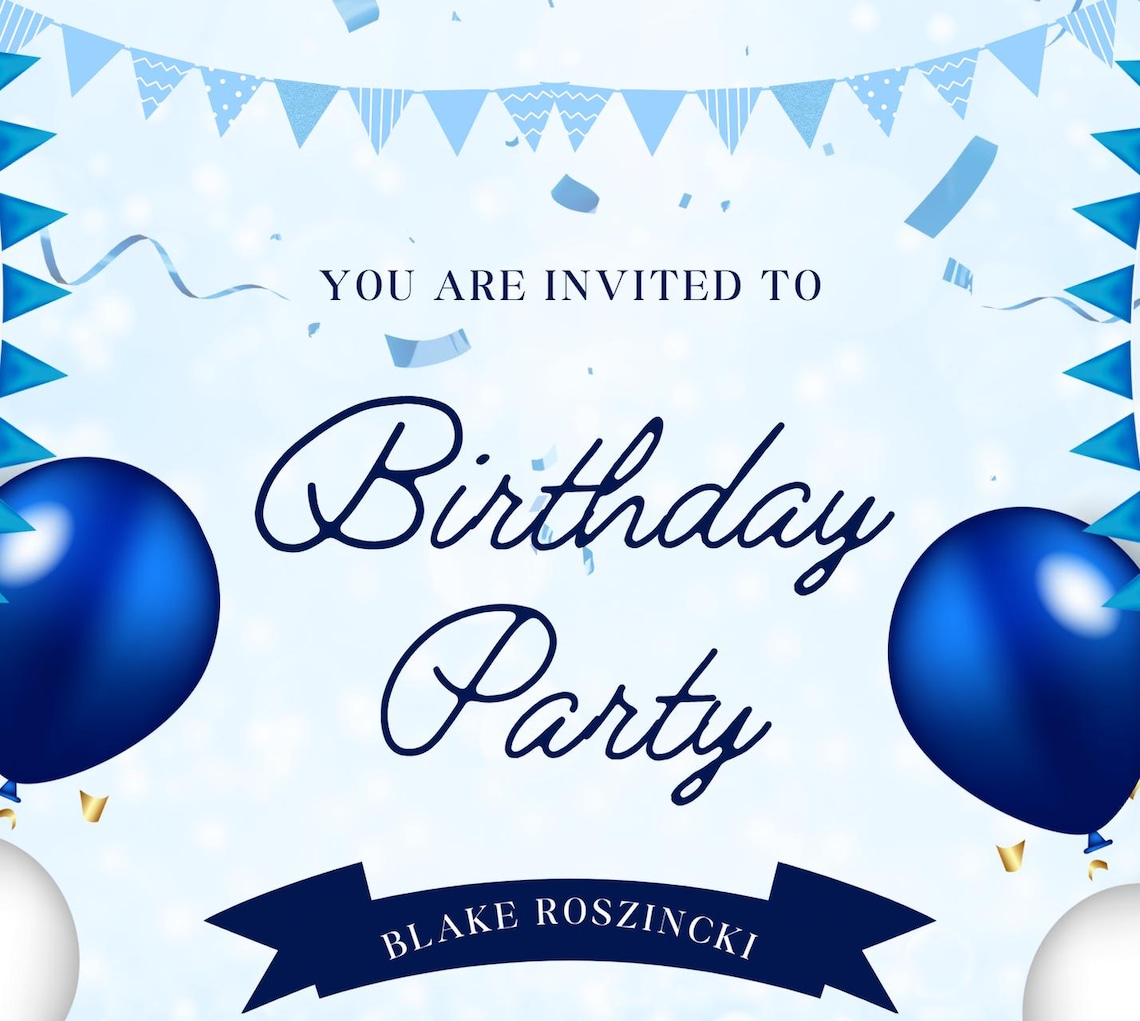 Blue and White Birthday Template Invitations, Digital Templates ...