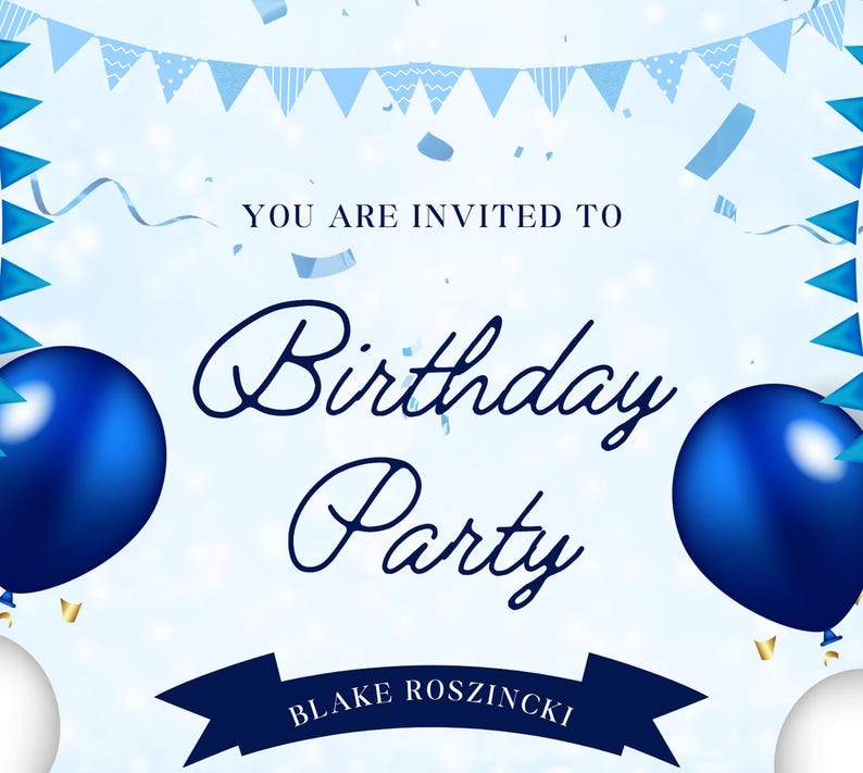 Blue and White Birthday Template Invitations, Digital Templates ...