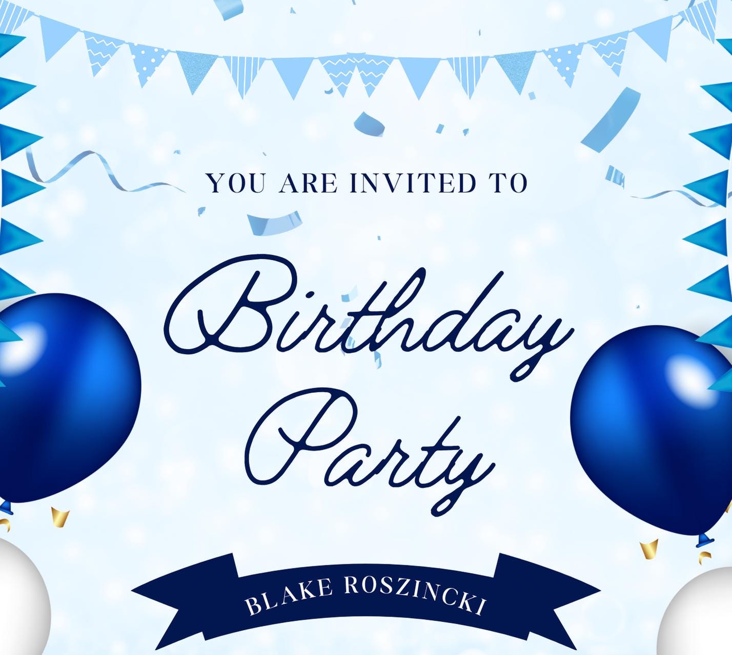 Blue and White Birthday Template Invitations, Digital Templates ...