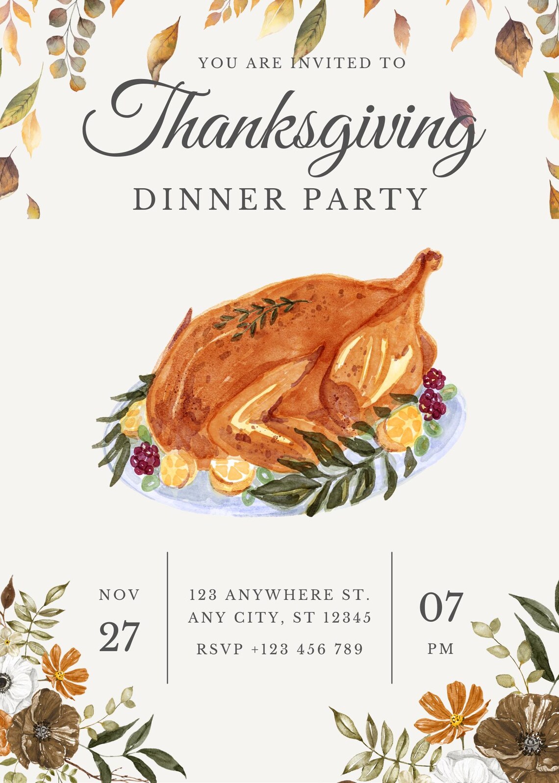 Digital Thanksgiving Invitations, Thanksgiving Templates, Instant ...