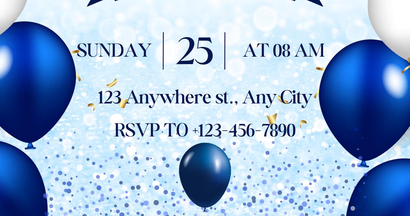 Blue and White Birthday Template Invitations, Digital Templates ...