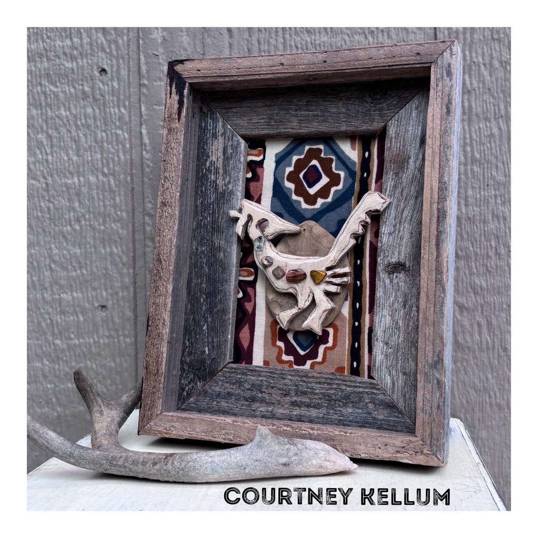 Wood Roadrunner With Stones Art Reclaimed Wood Frame Aztec Decor ...