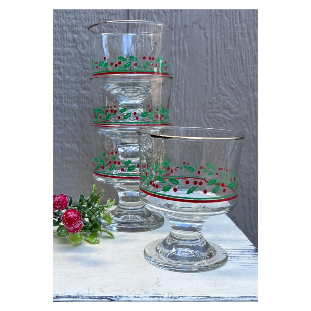 Vintage Arby’s Holly & Berry Glass Dessert Sherbet Cup Gold Rim 8 Oz. Set of 4 ~ Christmas - Etsy