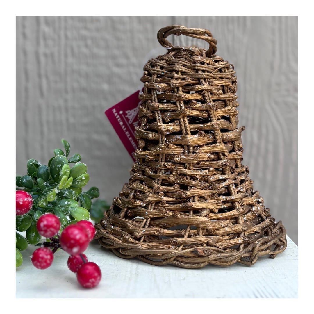 NOS - Vintage Wicker Bell With Glitter ~ Gold Christmas ~ Boho ~ New - Etsy