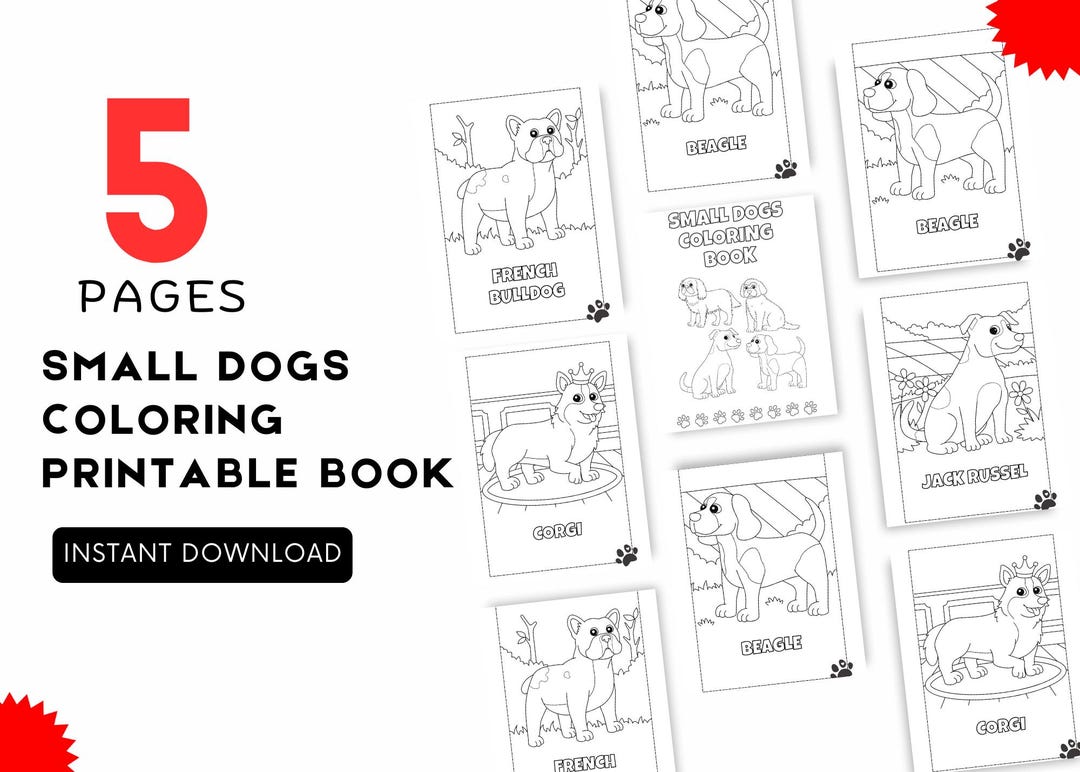 Small Dog Coloring Printable Sheets Instant Download Kids Activity Fun ...