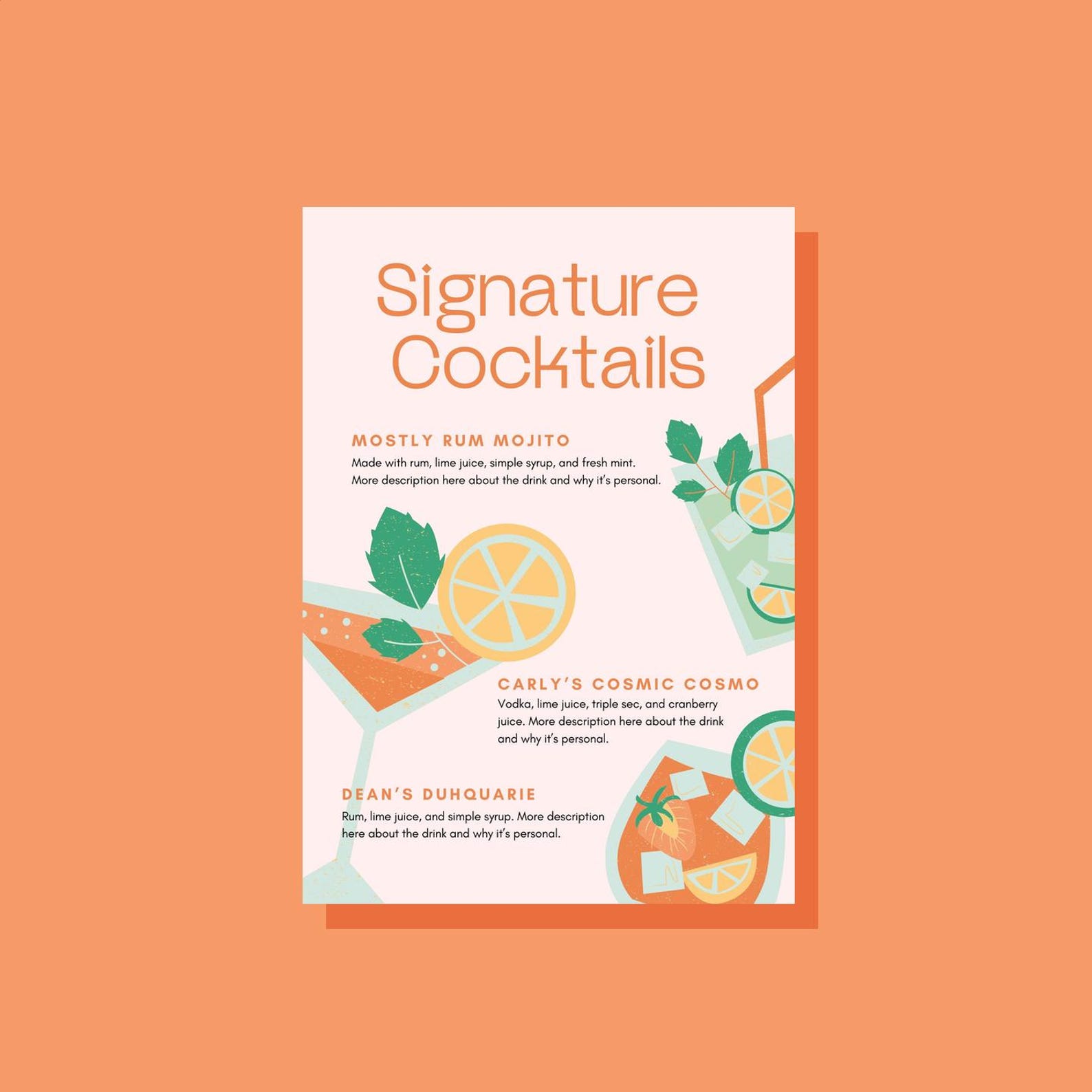 Fun Cocktail Drink Menu Design | Editable Bar Menu Template | Digital ...