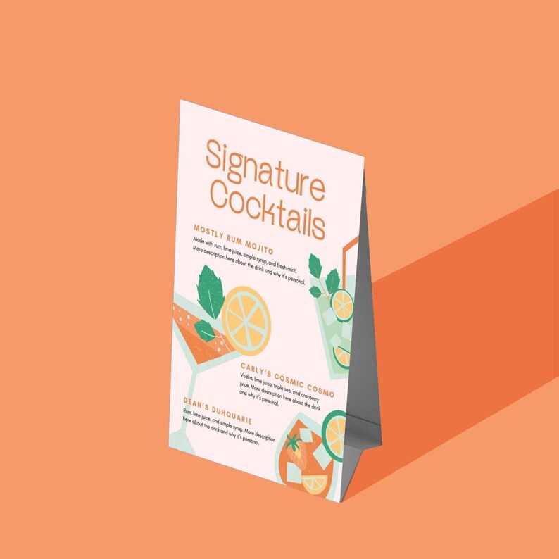 Fun Cocktail Drink Menu Design | Editable Bar Menu Template | Digital ...