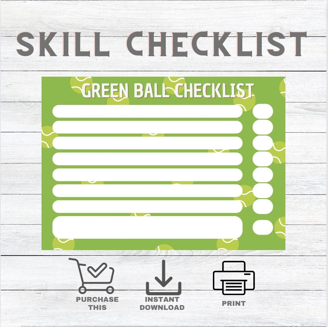 Printable Green Ball Tennis Skills Checklist A6 Digital Download Skills ...