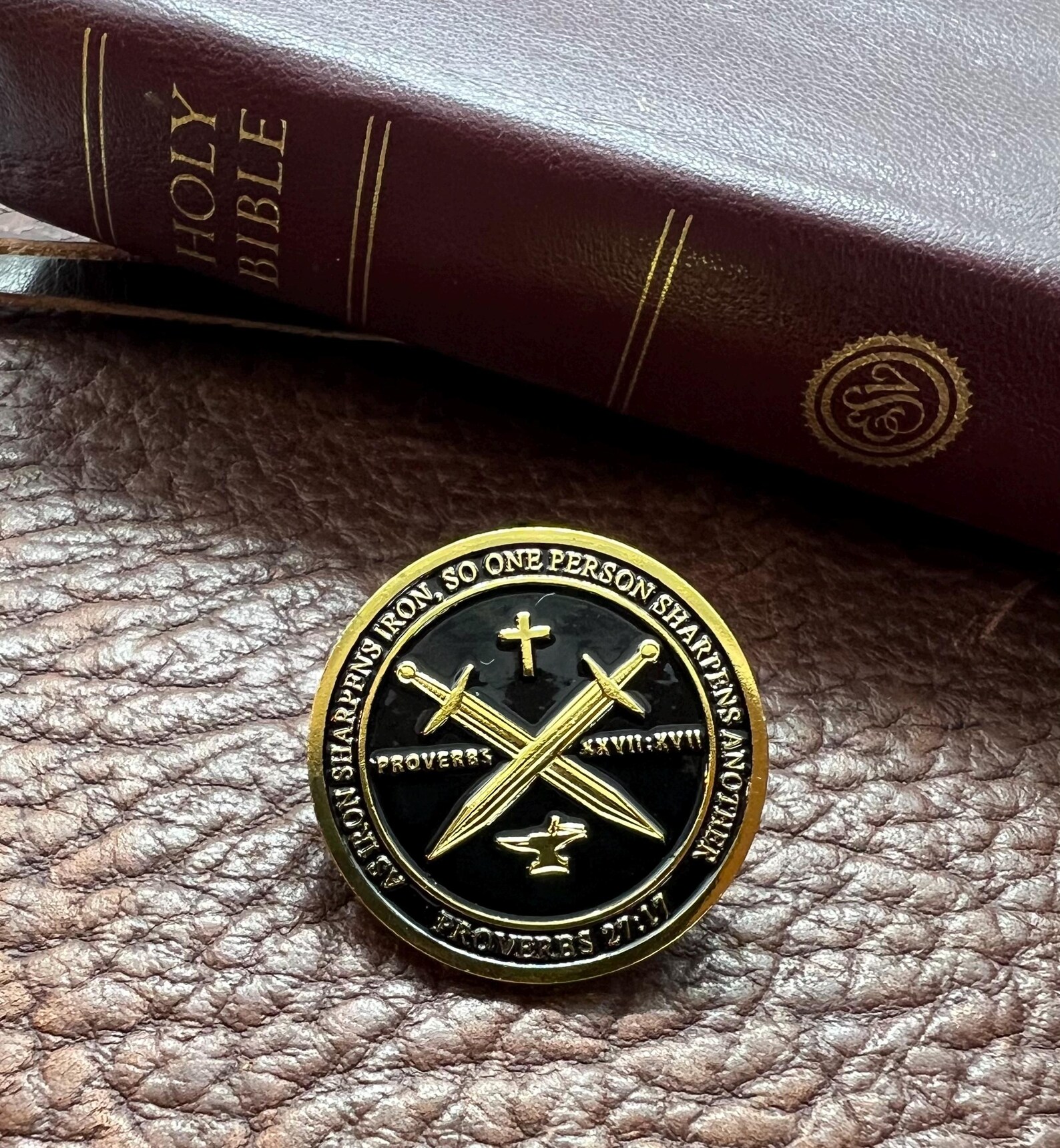 Armor of God Swords Crossed Anvil Iron Sharpens Iron Lapel Pin Proverb ...