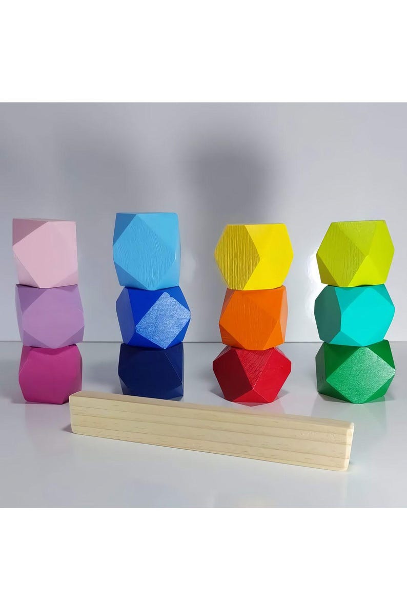 Wooden Balance Blocks Montessori Waldorf Education Set of 12 of 2x2 Cm ...