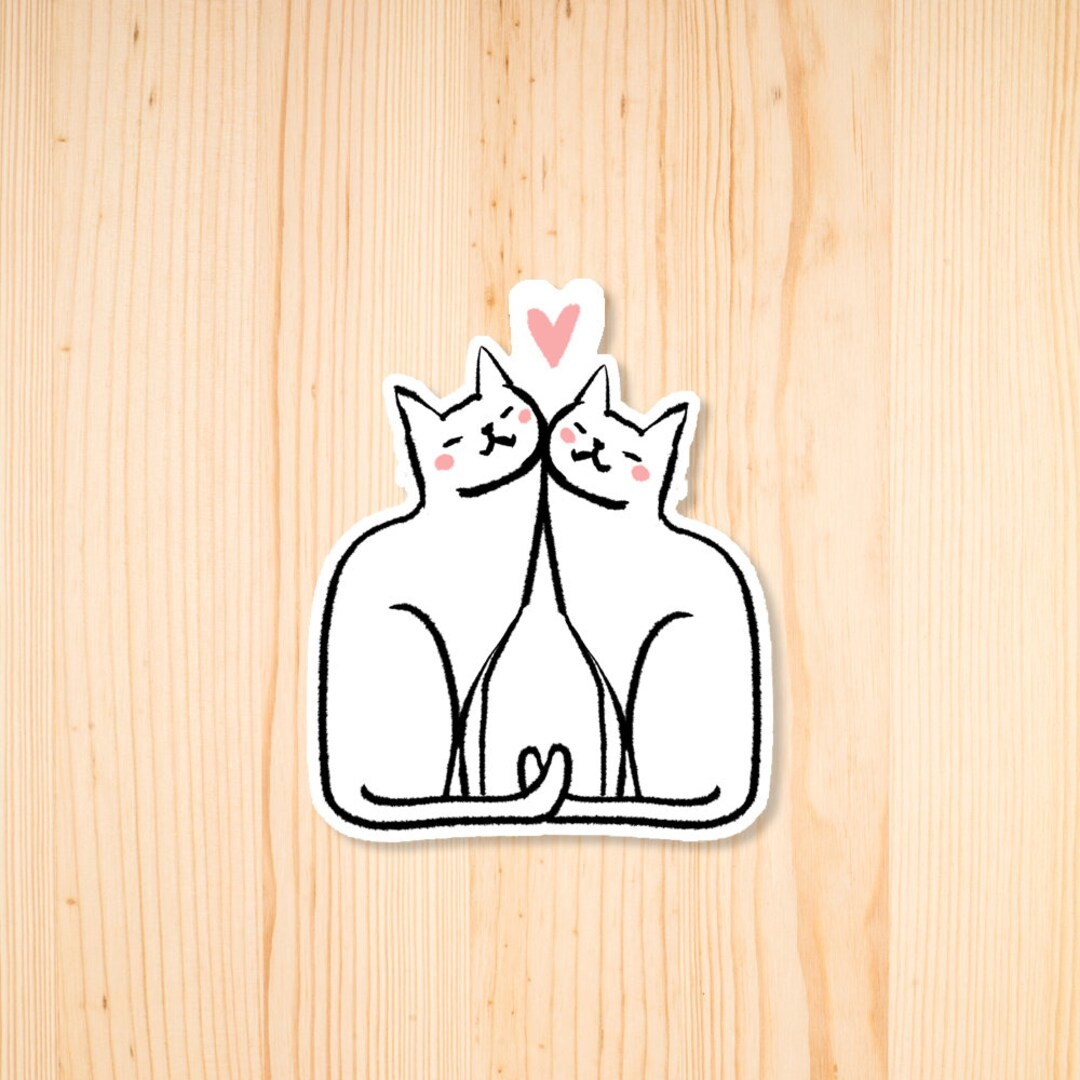 Loving Cats Sticker, Cuddly Kitty Decal, Cute Cat Sticker, Two Cats ...