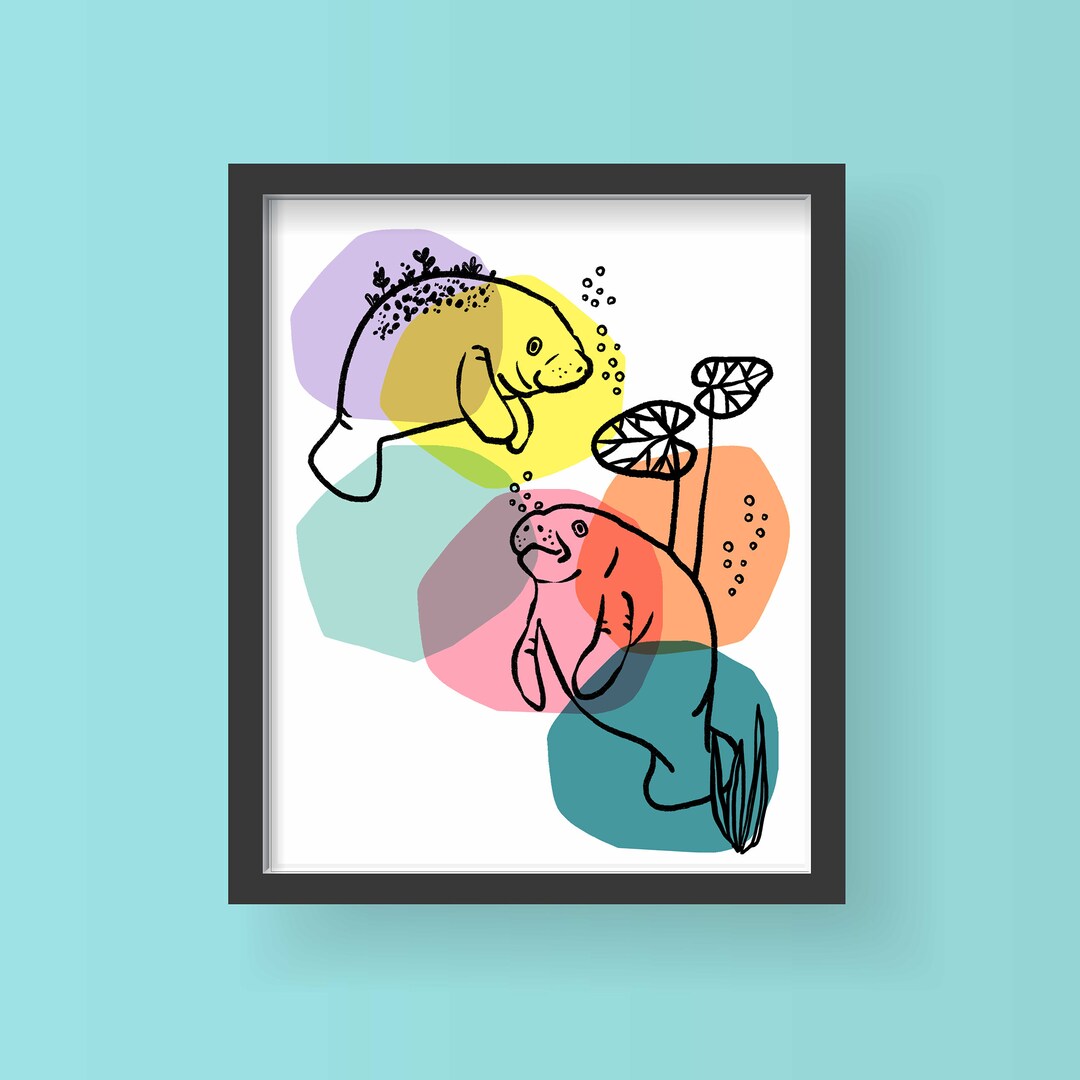 Manatee Art Print, 8x10 Manatee Wall Art, Vintage Florida Inspired ...