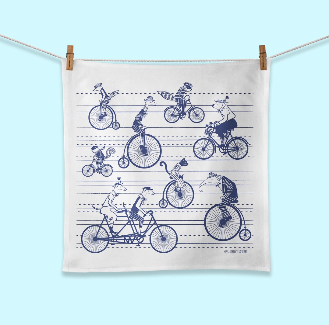 Victorian Animal Flour Sack Towel, Bicycle Animal Dishcloth, Animal ...