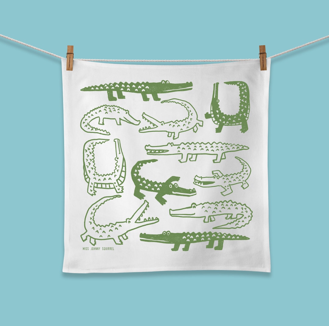 Gator Towel, Alligator Illustrated Tea Towel, Gator Dishcloth, Gator ...