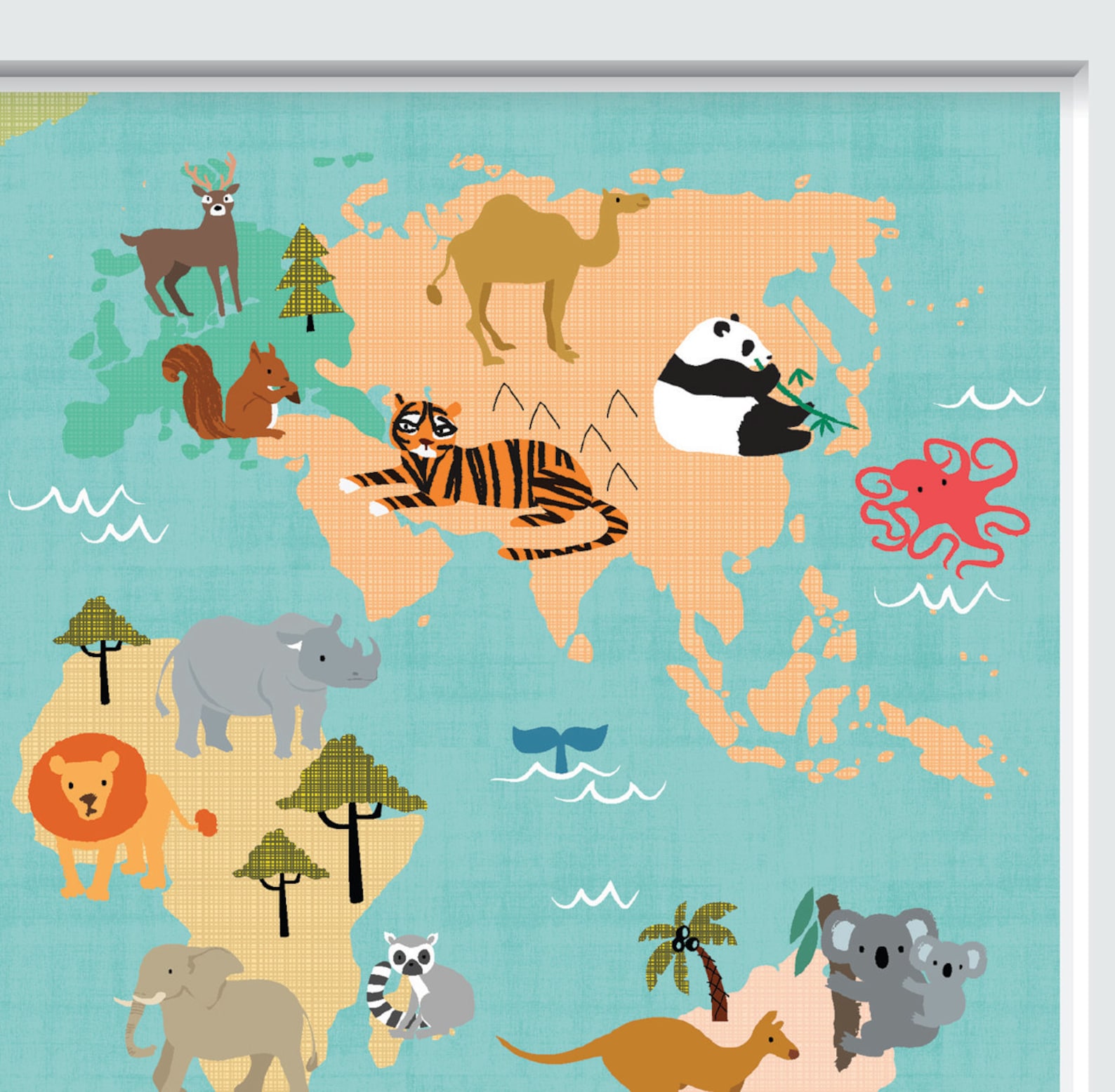 World Animal Map Wall Art Baby Nursery Kids Bedroom Home - Etsy