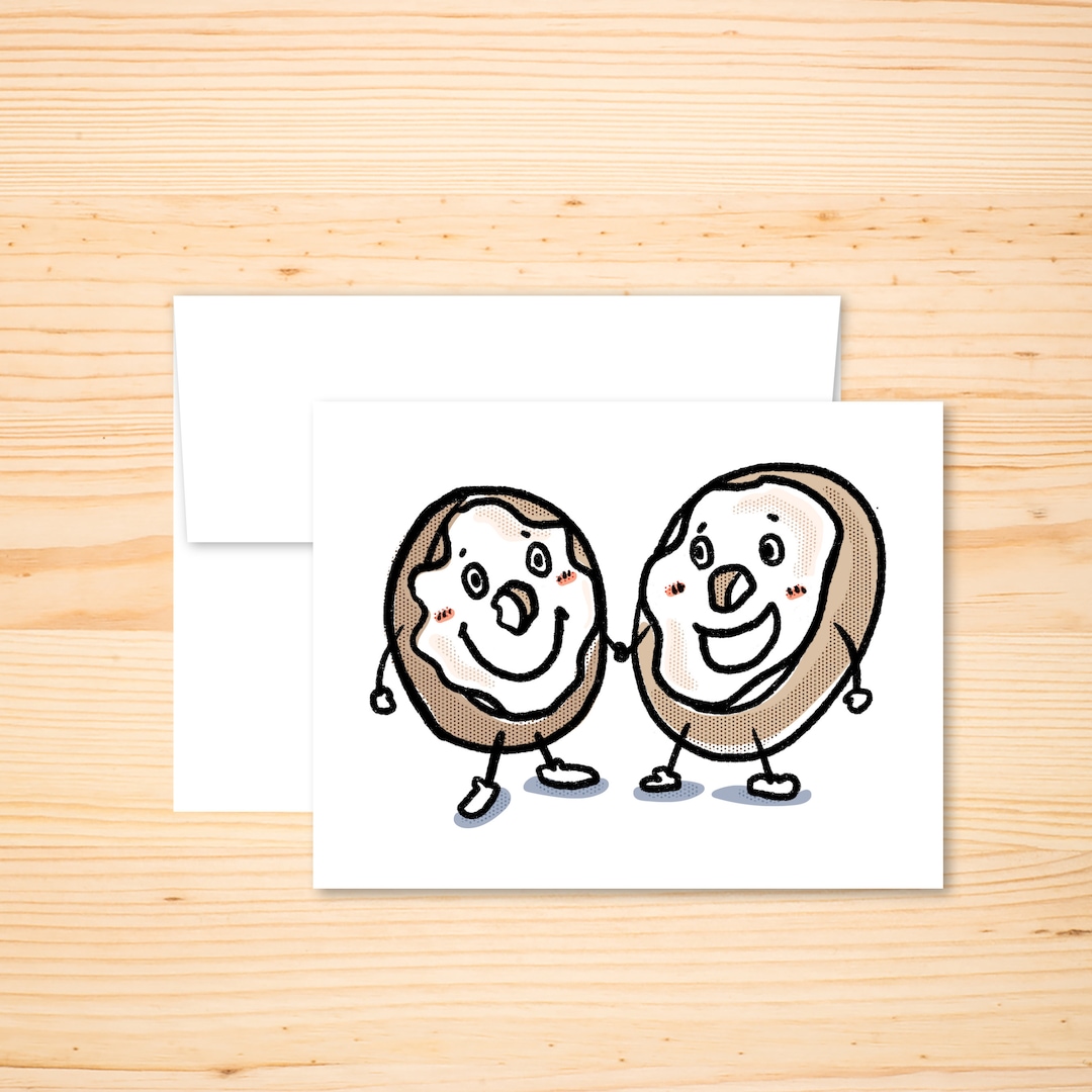 Bagel Couple Card, Bagels Holding Hands Greeting, Smiling Bagels ...