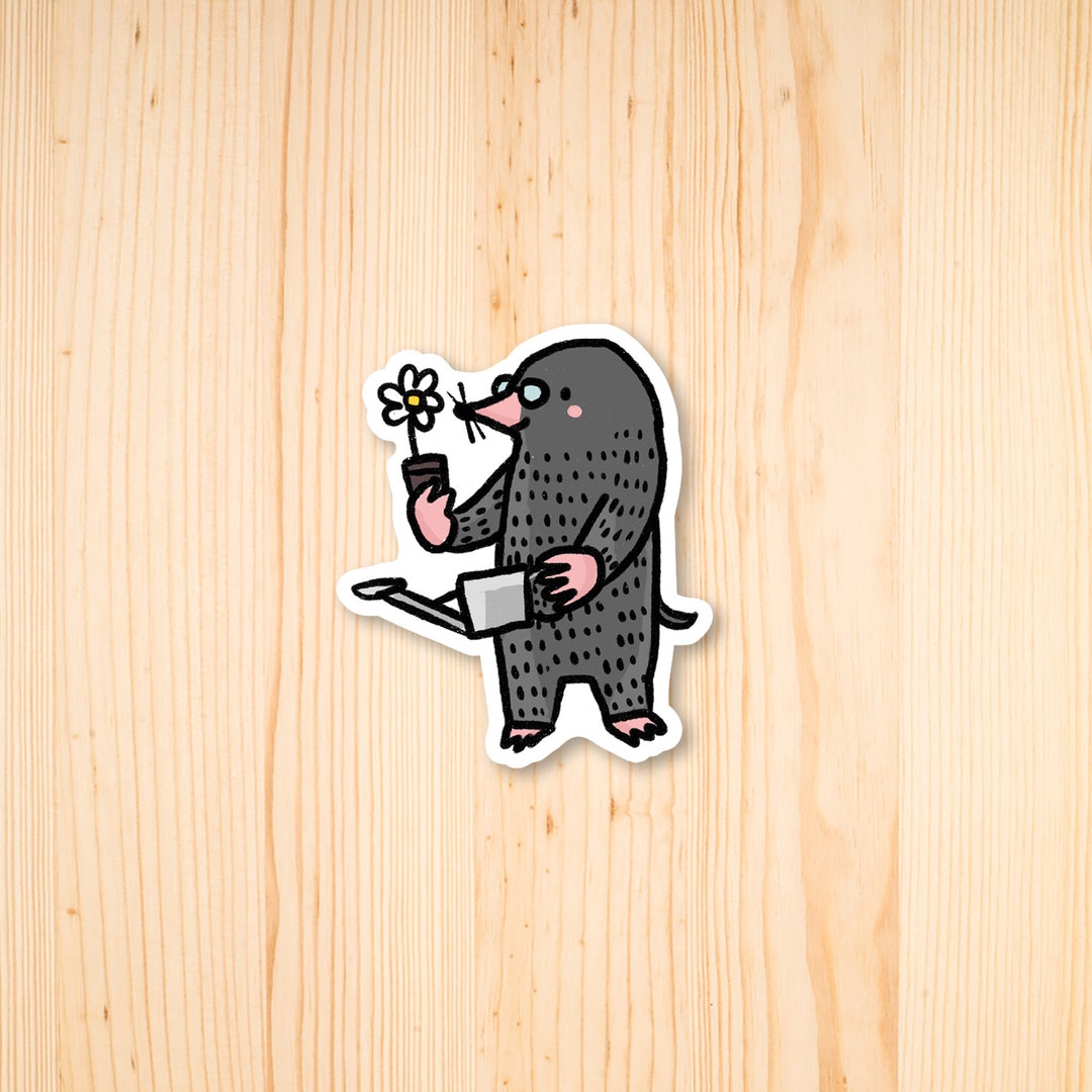 Gardener Mole Sticker, Critter Watering a Plant Sticker, Sticker for ...