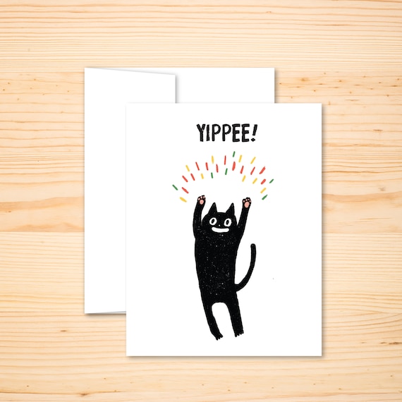 Funny Cat Card Cheerful Yay Cat Card Card for Him Card for | Etsy