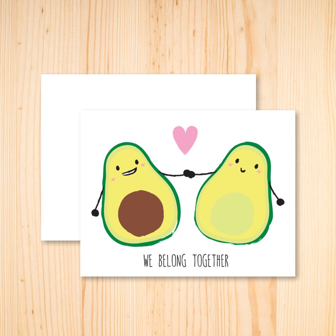 Cute Avocado Love Card, Valentines Day Card, Avocados Holding Hands, We ...
