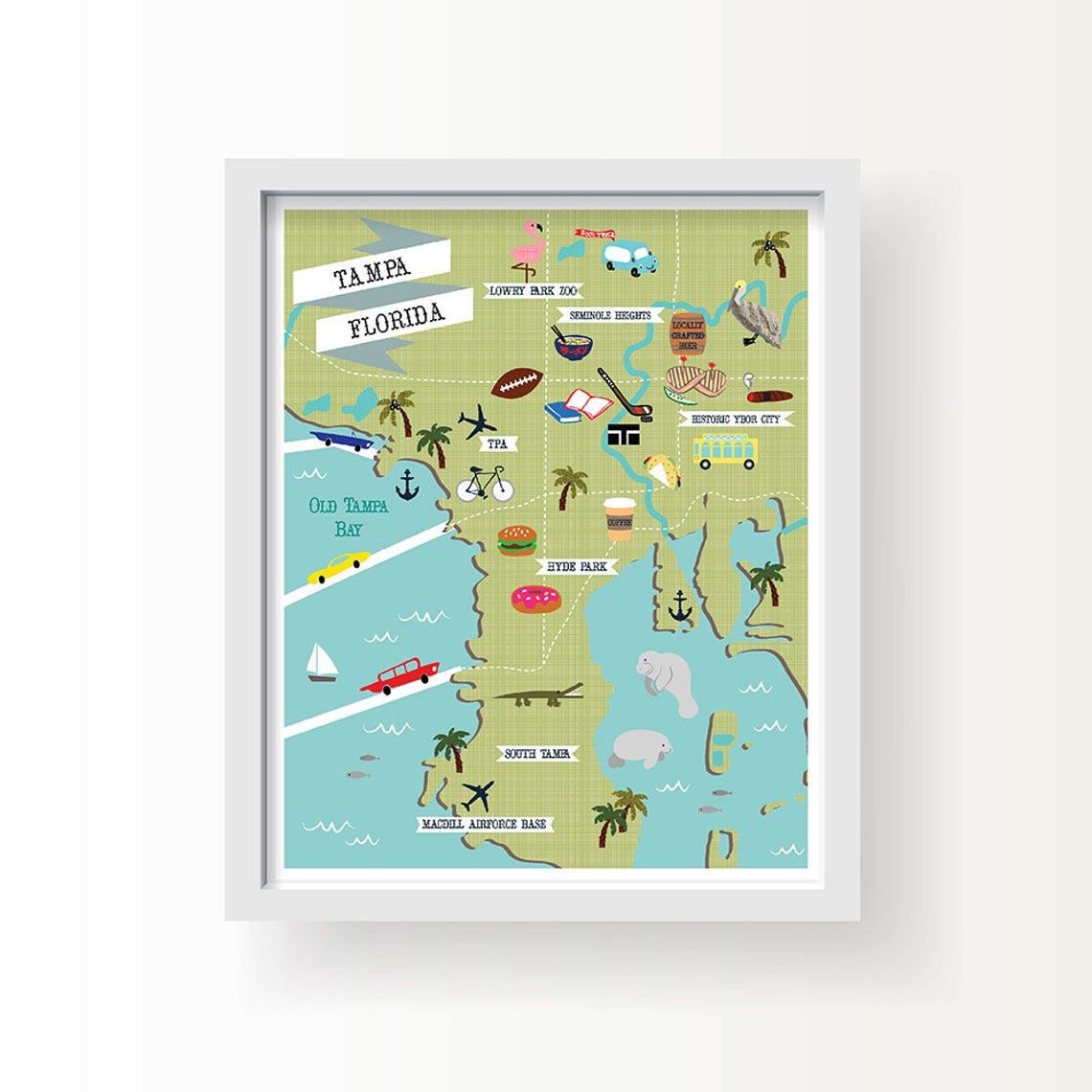 Tampa Map Art Tampa Wall Decor Modern Map Illustration - Etsy