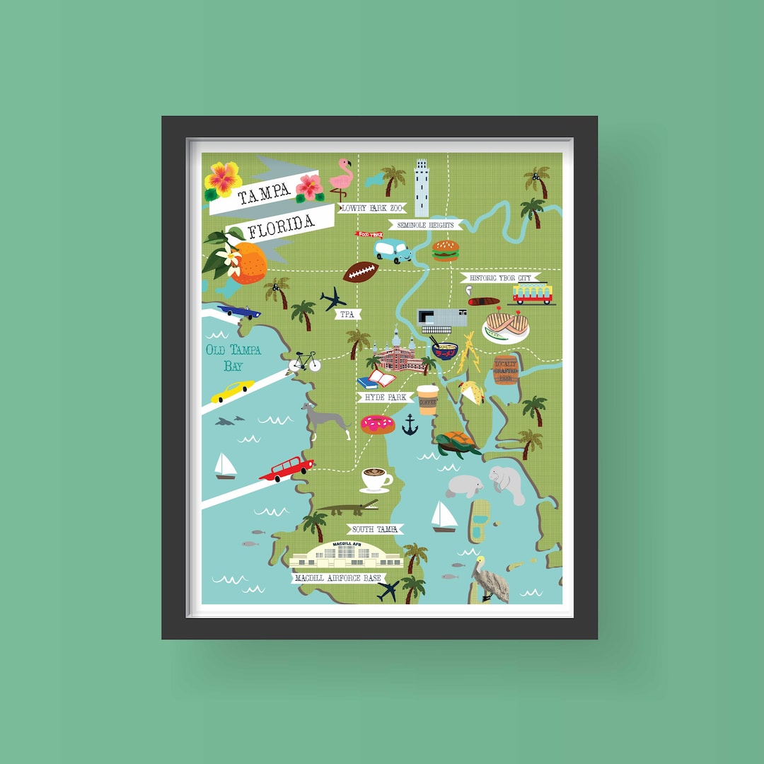 Tampa Map Art, Tampa Wall Decor, Modern Map Illustration, Tampa Bay Art ...