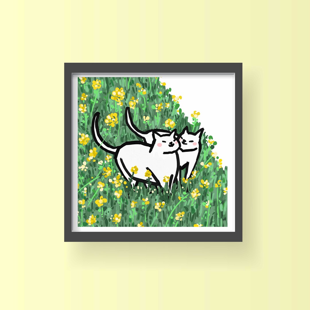 Meadow Cat Art Print, 8x8 Cat Wall Art, Cat Decor for Animal Lovers ...