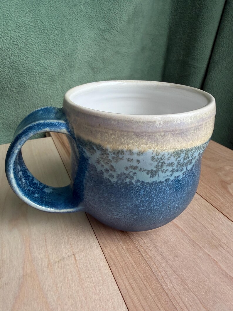 Handmade Pottery Mug Blue and Pearl Crystals - Etsy