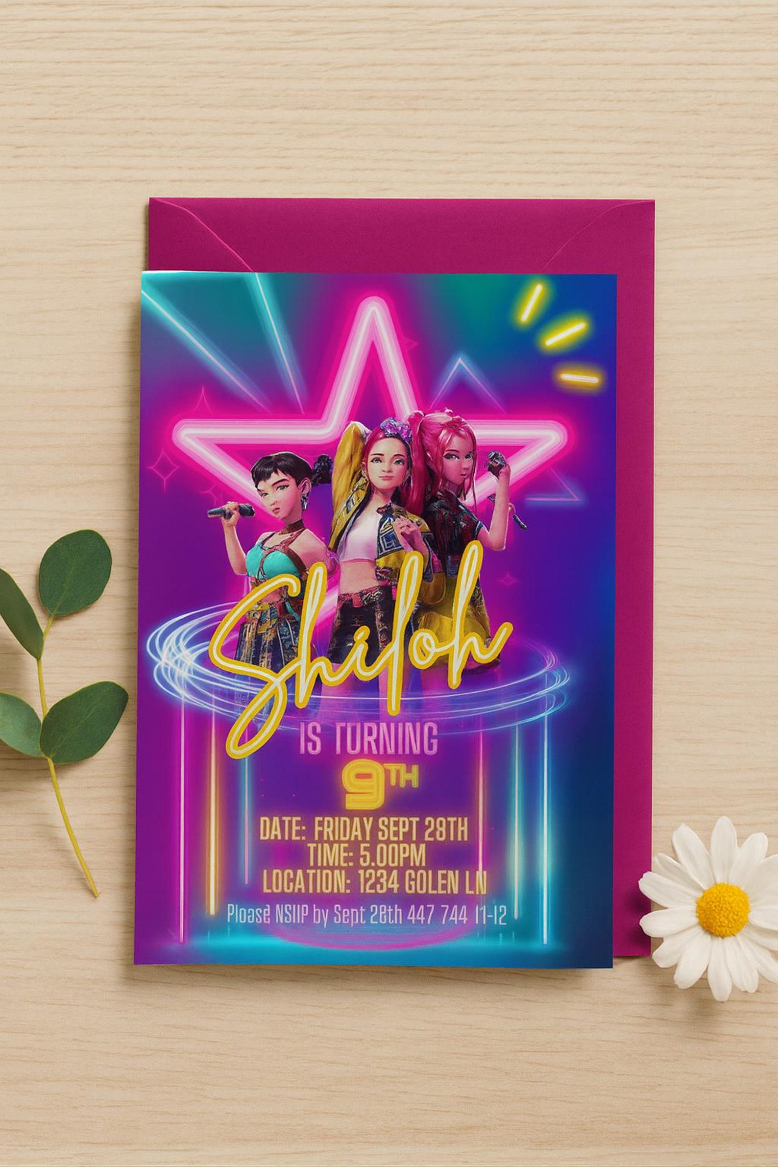 K-pop Birthday Invitation | Editable Canva Template | Neon Digital ...