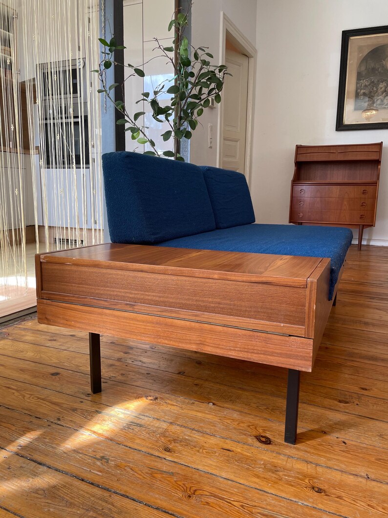 Vintage Blue Scandinavian Daybed in Wood - Etsy