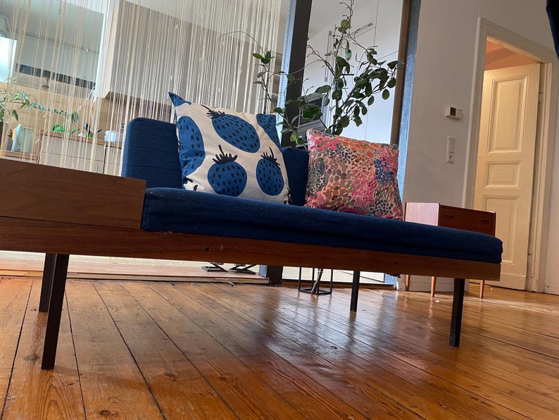 Vintage Blue Scandinavian Daybed in Wood - Etsy