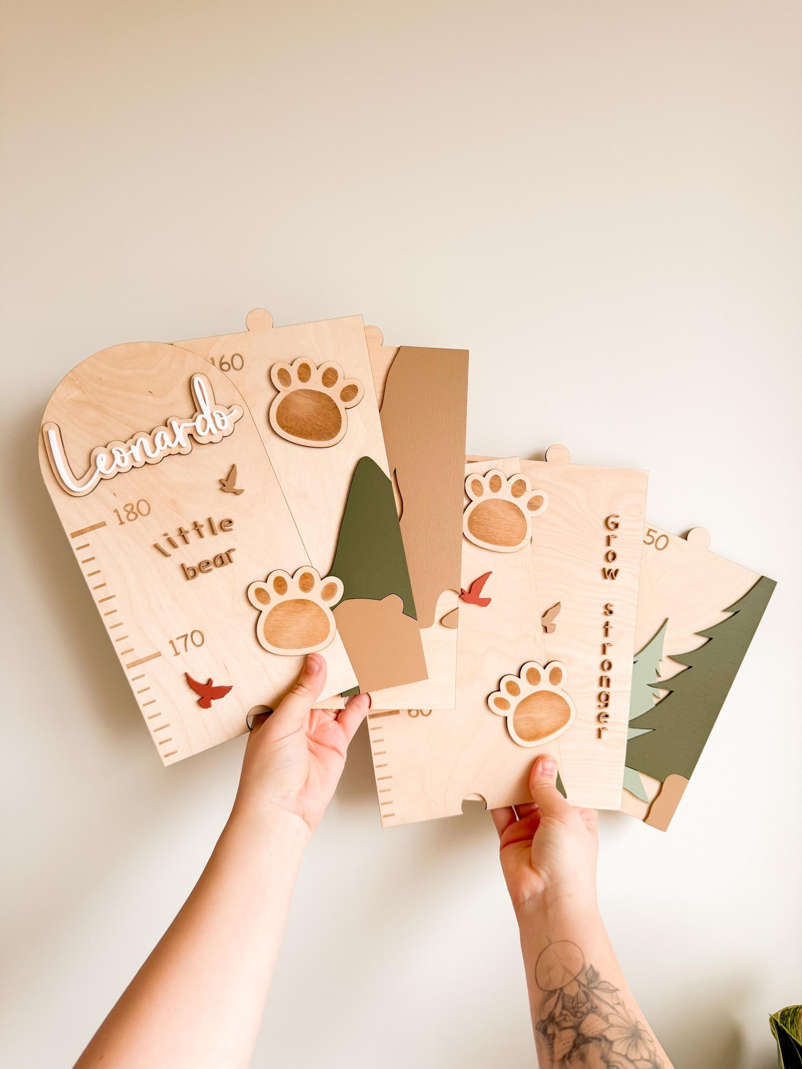 Bear Growth Chart, Wooden Bear Growth Ruler, Rustic Nursery Wall Ruler ...