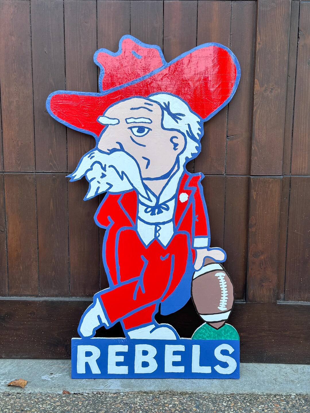 Ole Miss Football / Colonel Reb With Football Sign Handcrafted Wooden ...