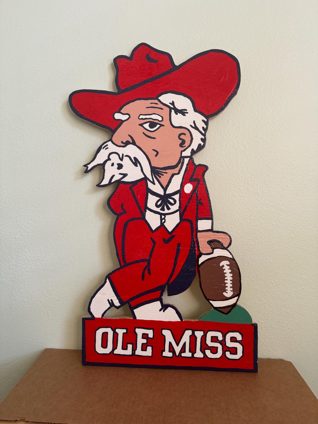 Ole Miss Football Colonel Reb Art Wood Sign small Col Reb W/ Football ...