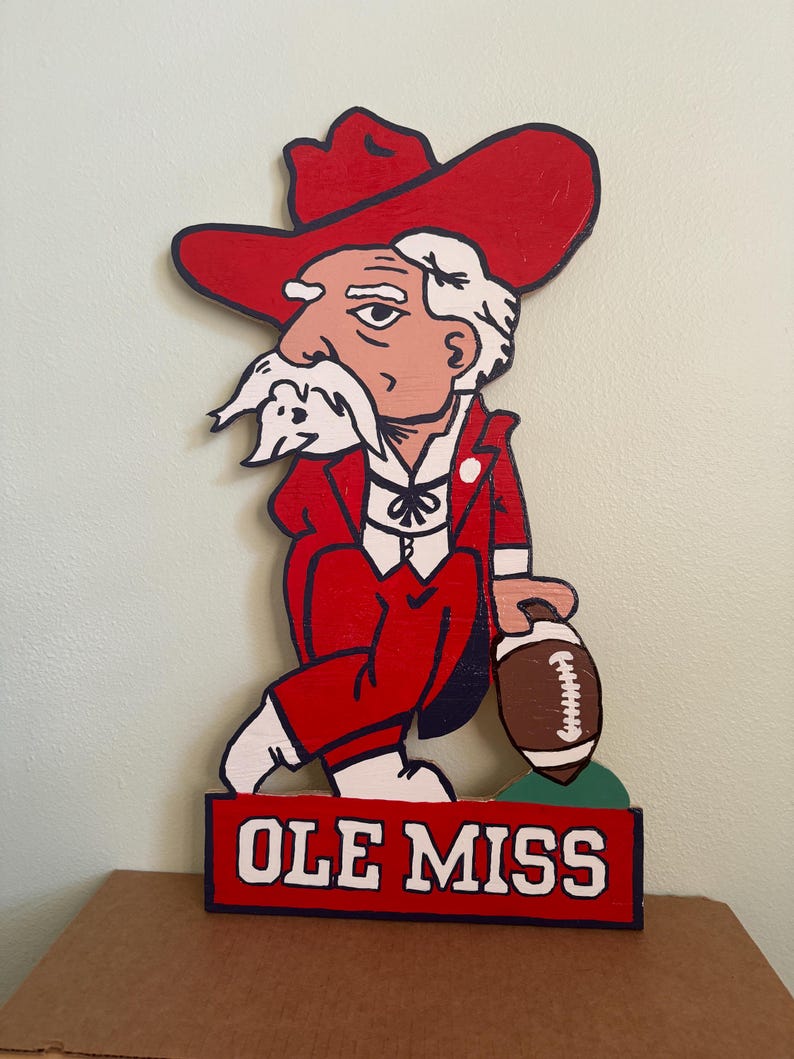 Ole Miss Football Colonel Reb Art Wood Sign small Col Reb W/ Football ...
