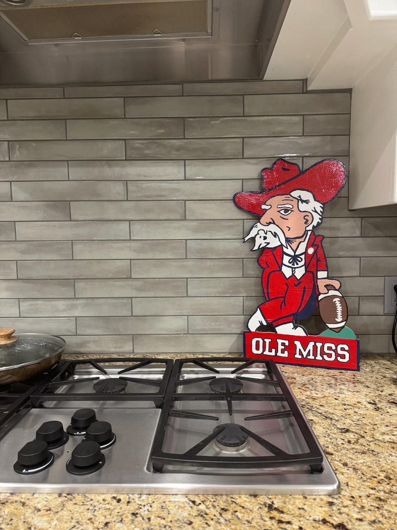 Ole Miss Football Colonel Reb Art Wood Sign small Col Reb W/ Football ...