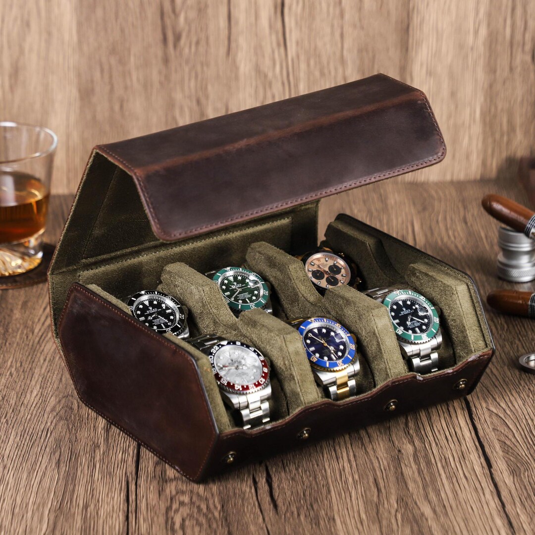 Leather Watch Organizer Box, Personalized Leather Watch Storage Case ...