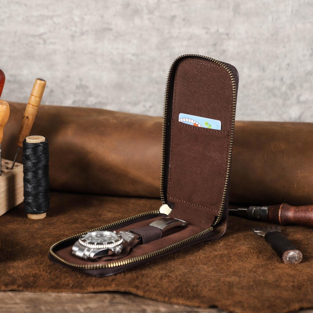 Custom Single Watch Pouch Case, Travel Leather Watch Case, Travel Watch ...