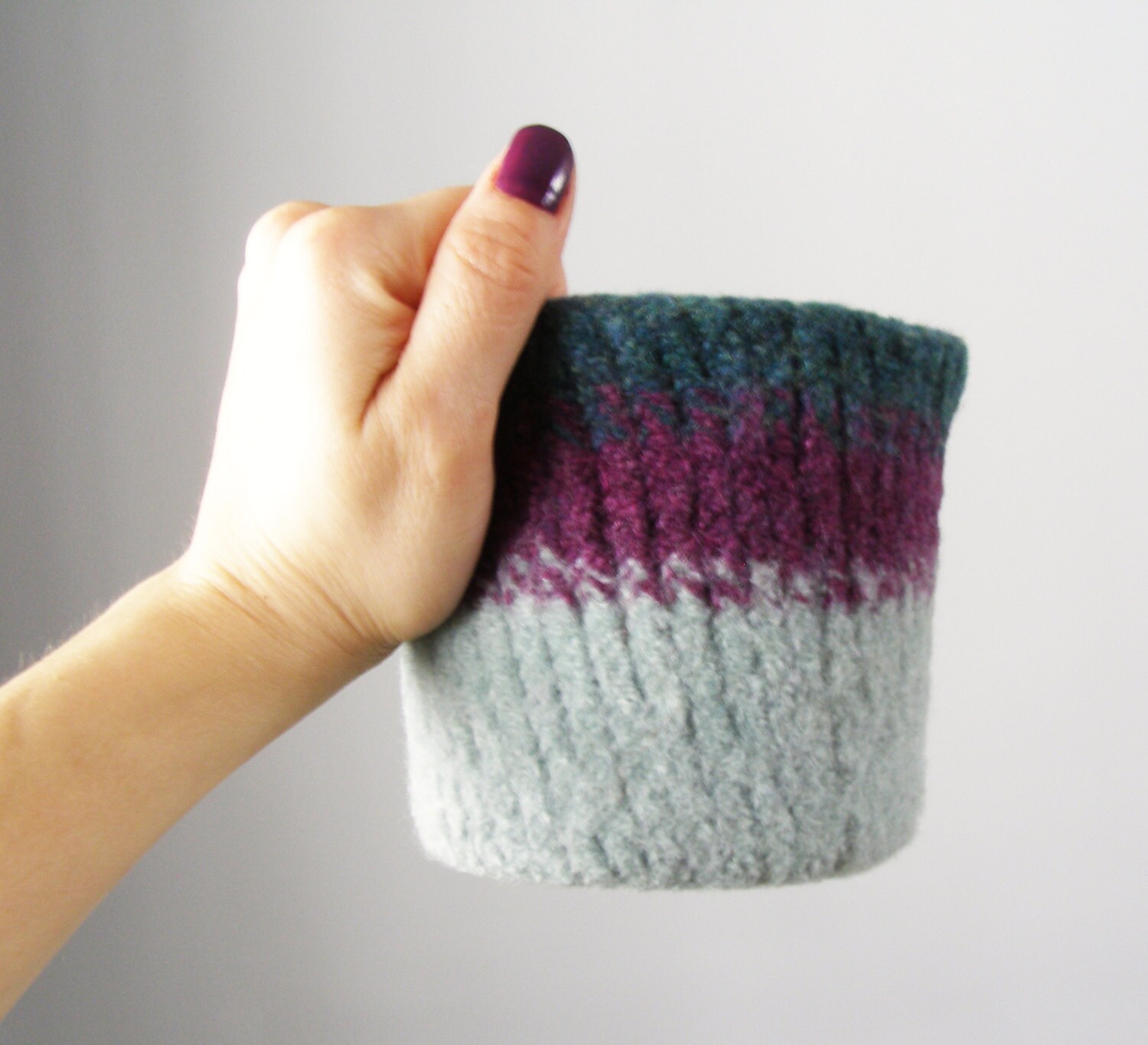 Felted Wool Planter With Waterproof Lining - Tweed Brown and Red ...