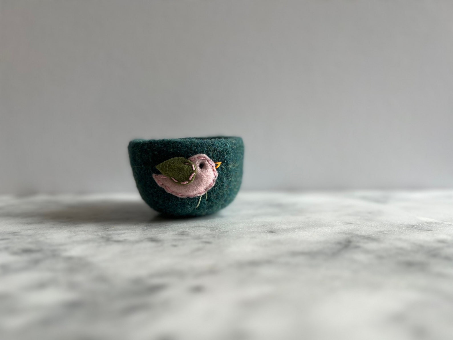Felt Wool Bowl Green Bowl With Pink and Green Bird Nature Inspired ...