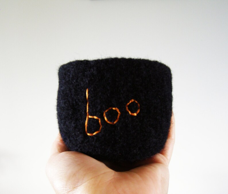 Halloween Boo Bowl Felted Wool Bowl in Black With - Etsy