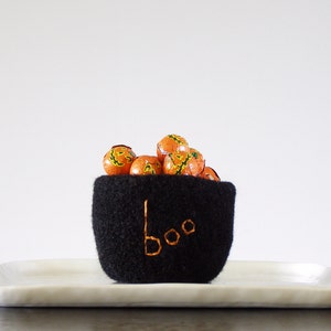Halloween Boo Bowl Felted Wool Bowl in Black With - Etsy