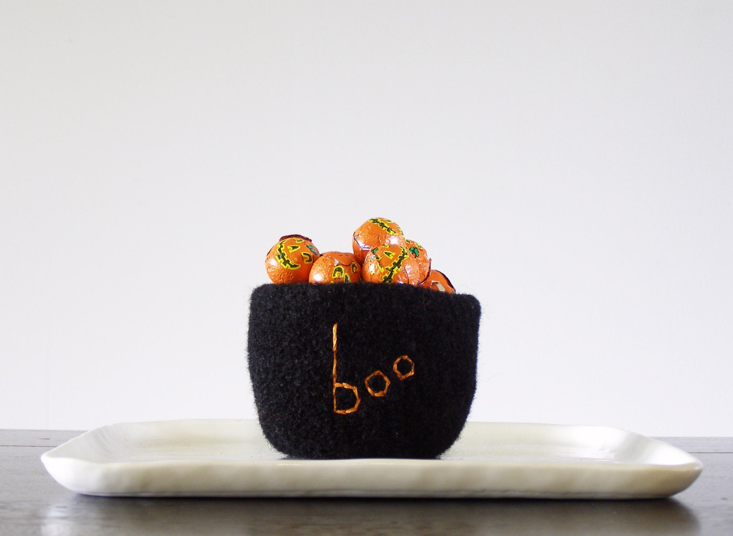 Halloween Boo Bowl Felted Wool Bowl in Black With - Etsy
