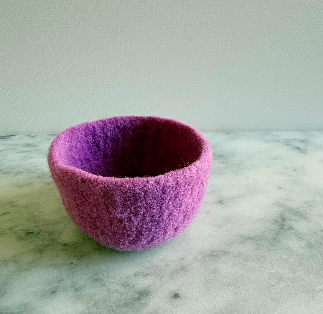Colorblock Fuchsia and Brown Handmade Felted Wool Bowl - Home Decor by ...