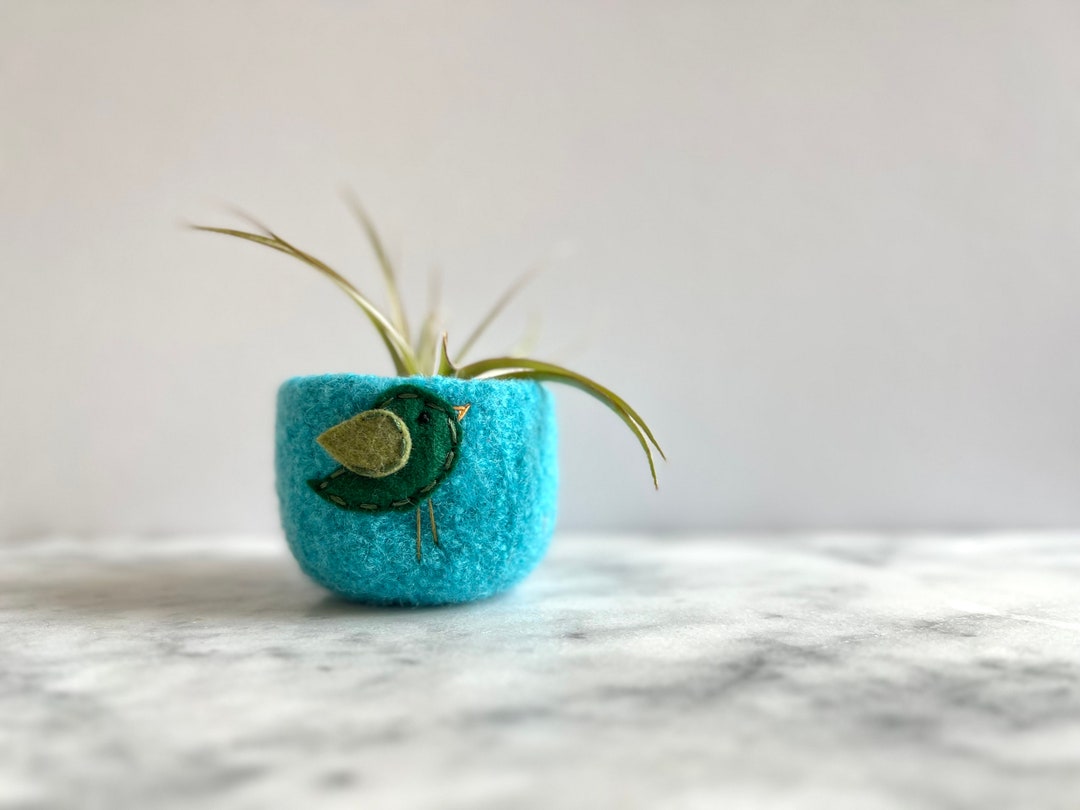 Felt Wool Bowl Turquoise Bowl With Green Bird Nature Inspired Ring Dish ...